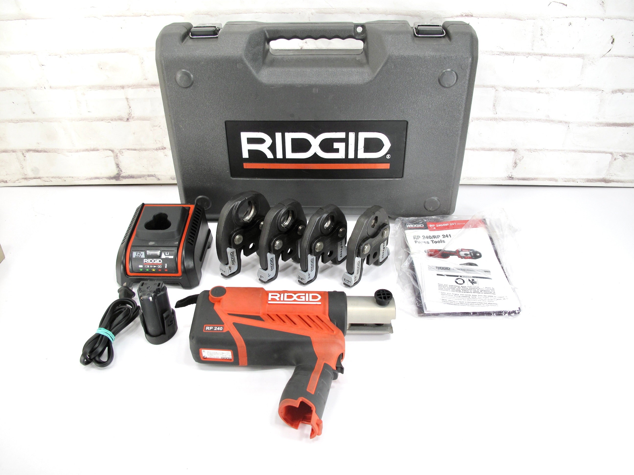Ridgid RP240 Compact Press Tool Kit with 1/2"-1-1 1/4" Pro Press Jaws ...